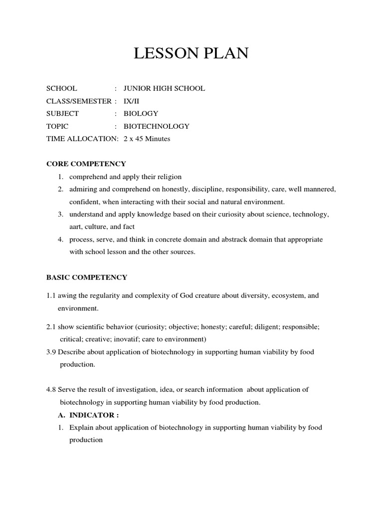 Lesson Plan | PDF | Biotechnology | Lesson Plan
