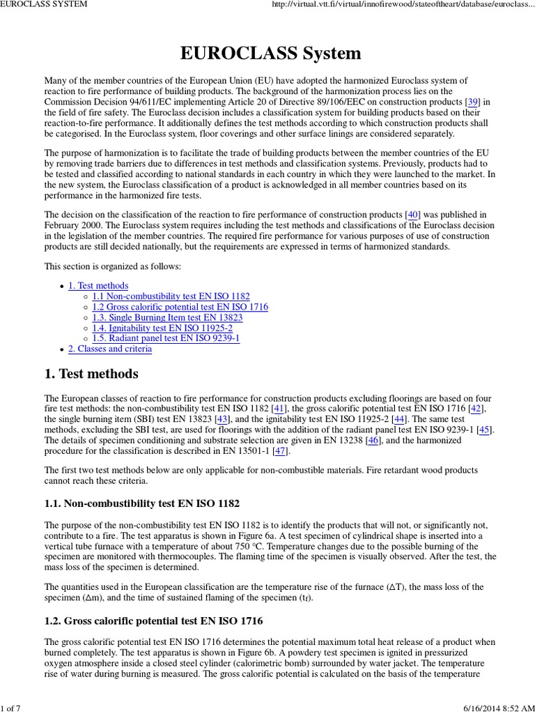 EUROCLASS SYSTEM (Fire Test Standard For Construction Material) | PDF ...
