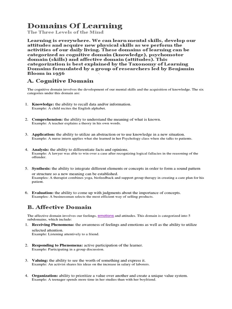 Domains of Learning | PDF | Cognition | Attitude (Psychology)