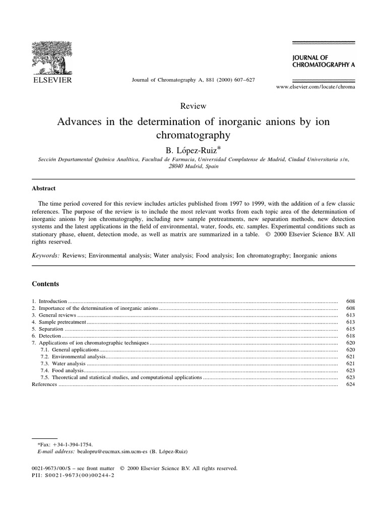 Determination of Inorganic Anions by Ion Chromatography PDF | PDF ...