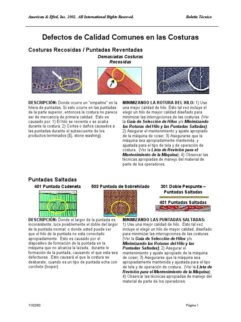 Defectos de Calidad Comunes en Las Costuras | Textiles | De coser