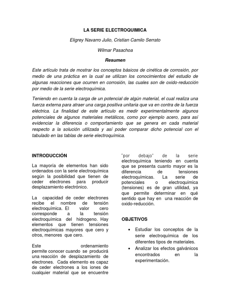 La Serie Electroquimica | PDF | Electroquímica | Corrosión