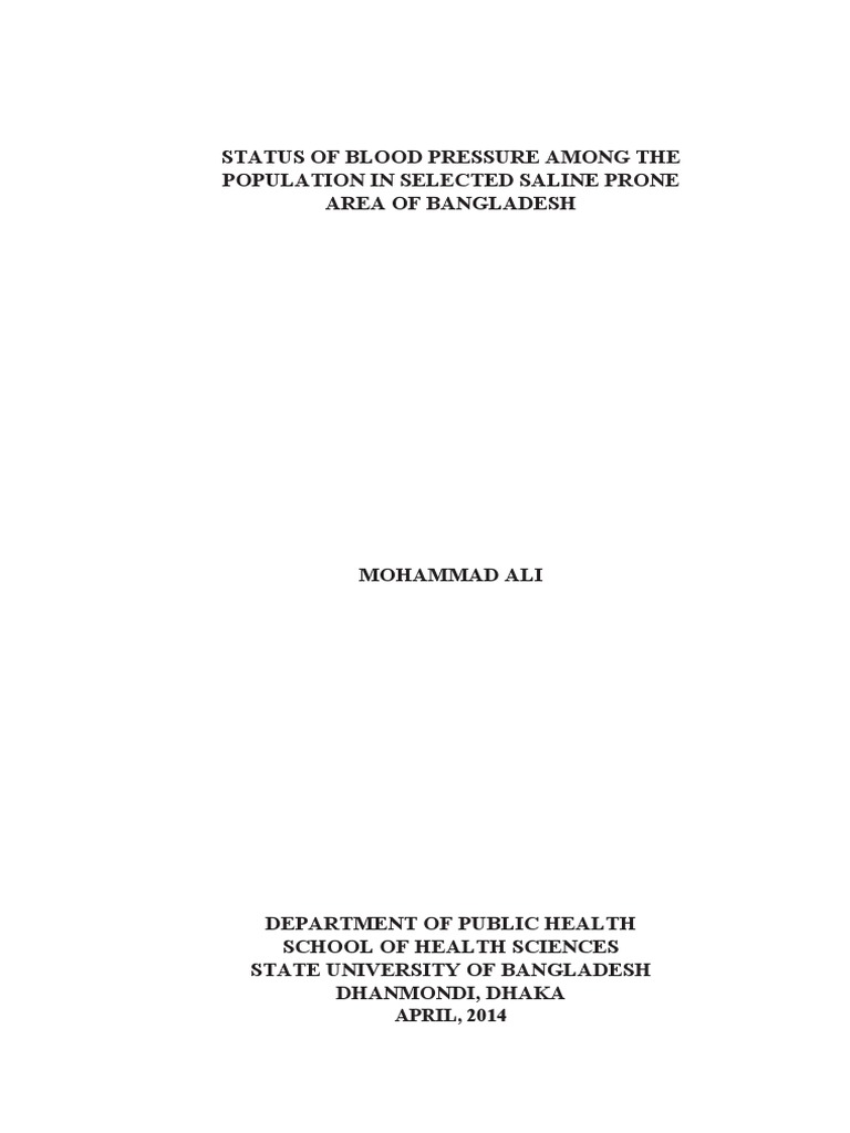 MPH Thesis: STATUS OF BLOOD PRESSURE AMONG THE POPULATION IN SELECTED ...
