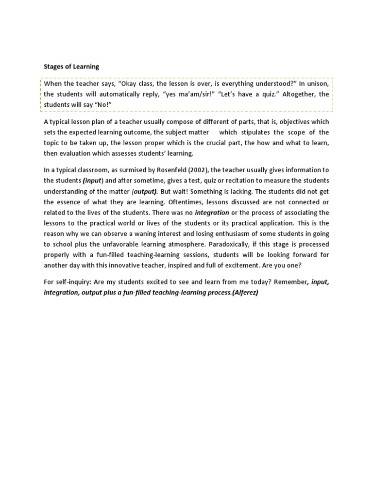 Stages of Effective Learning in Classrooms | PDF | Wellness