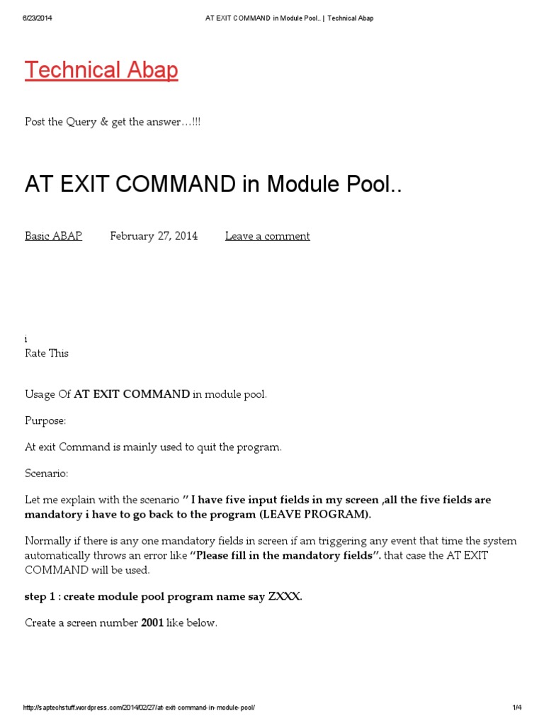 At Exit Command in Module Pool. | PDF | Function (Mathematics) | Computer Programming