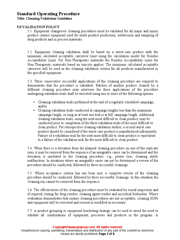 Cleaning Validation Guideline Sample | PDF | Verification And ...