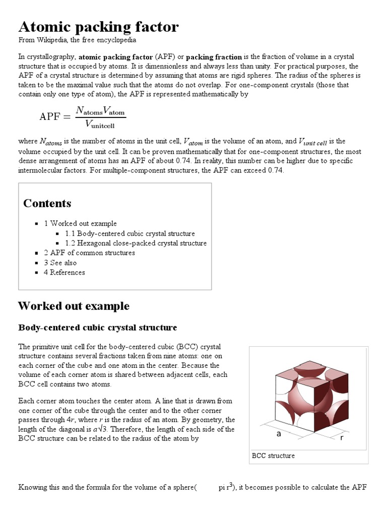 Atomic Packing Factor - Wikipedia, The Free Encyclopedia | Crystal ...