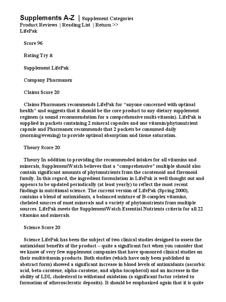 Supplement Watch Life Pak | PDF | Dietary Supplements | Vitamin