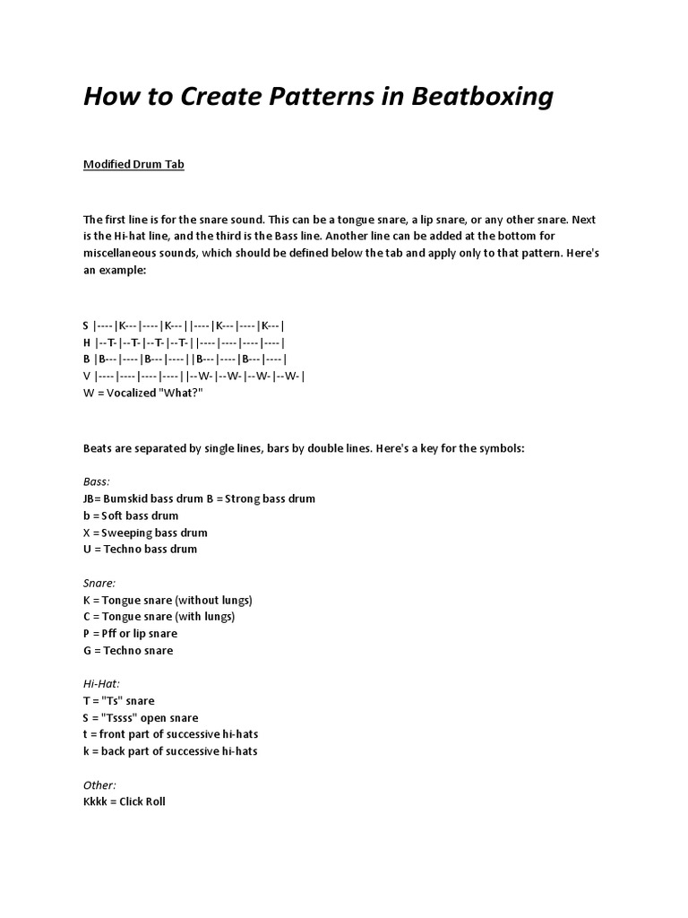 How To Create Patterns in Beatboxing | PDF | Percussion Instruments ...