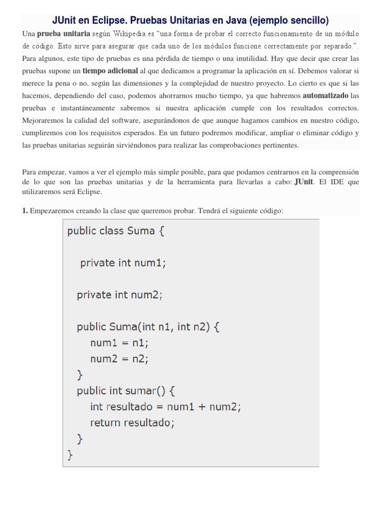 JUnit en Eclipse - Pruebas Unitarias | PDF | Eclipse (software) | Examen de la unidad