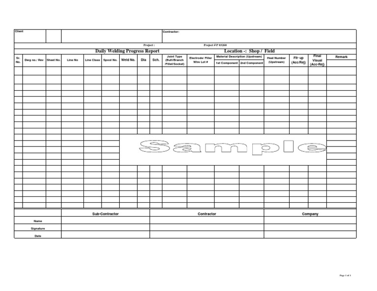 Daily Welding Progress Report