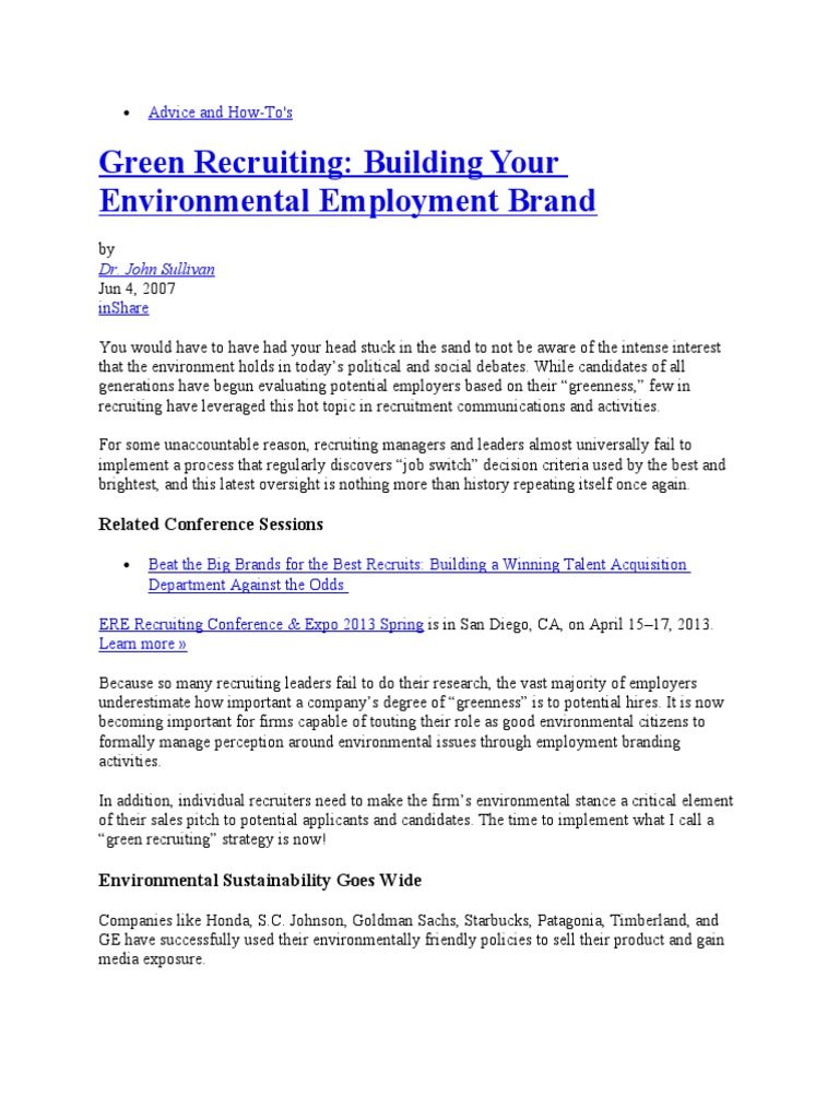 Green Recruiting: Building Your Environmental Employment Brand | PDF ...