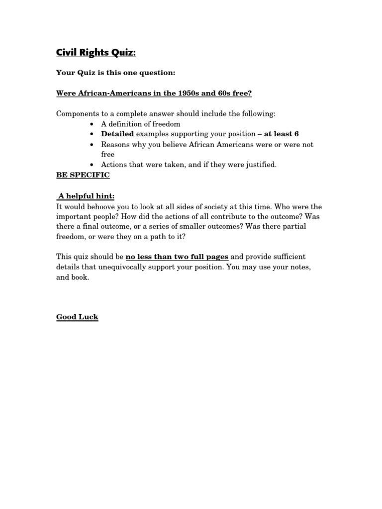 African American Freedom Quiz 1950s-60s | PDF | Social Science | History
