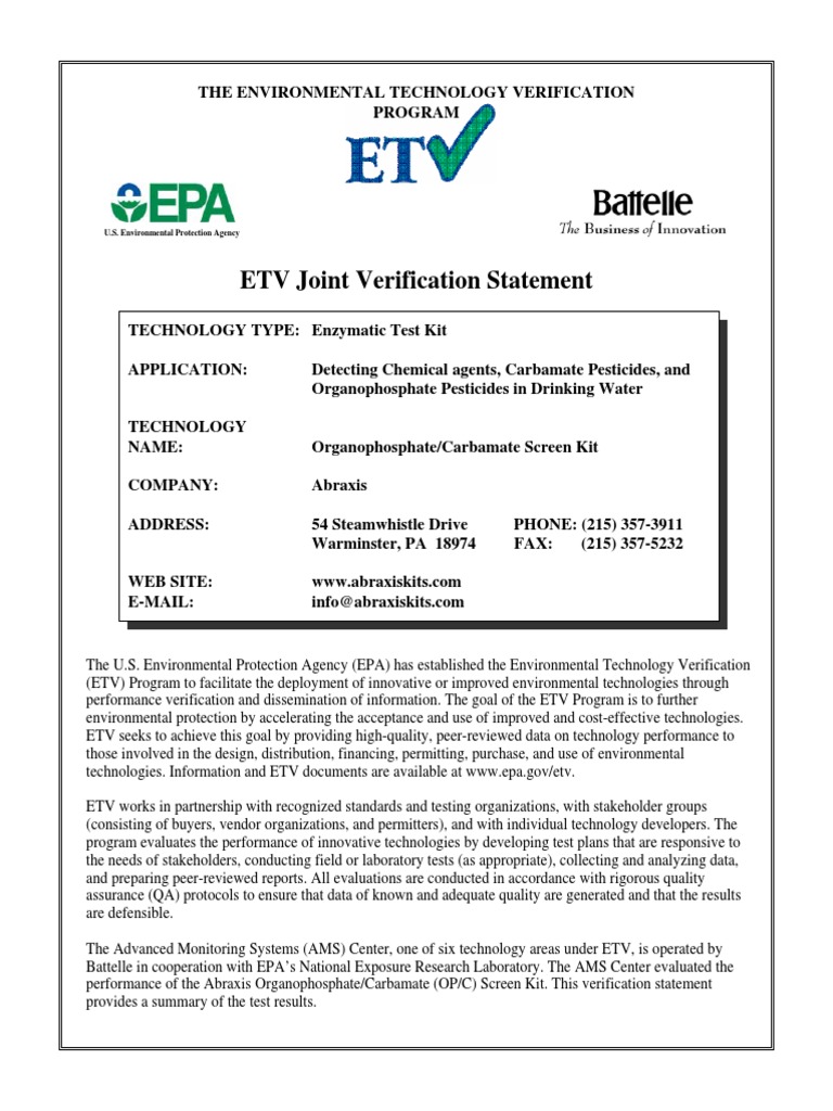 ETV Joint Verification Statement: U.S. Environmental Protection Agency ...