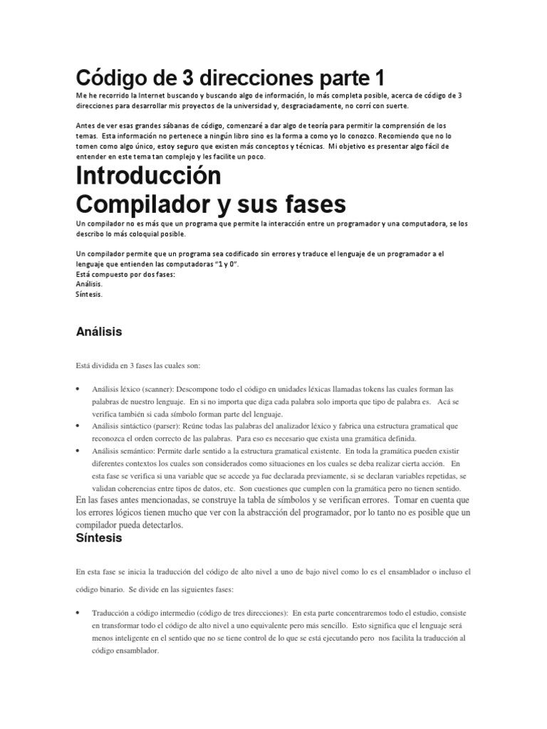 Código de 3 Direcciones Parte | PDF | Compilador | Lenguaje ensamblador