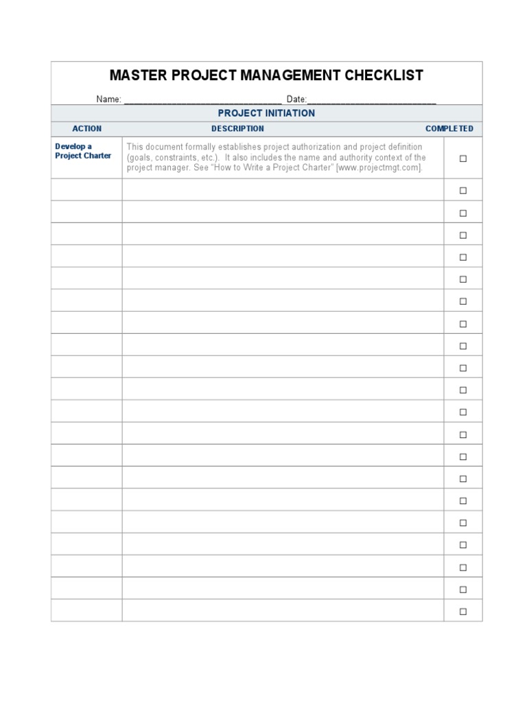 Master Project Management Checklist | PDF | Project Management | Processes
