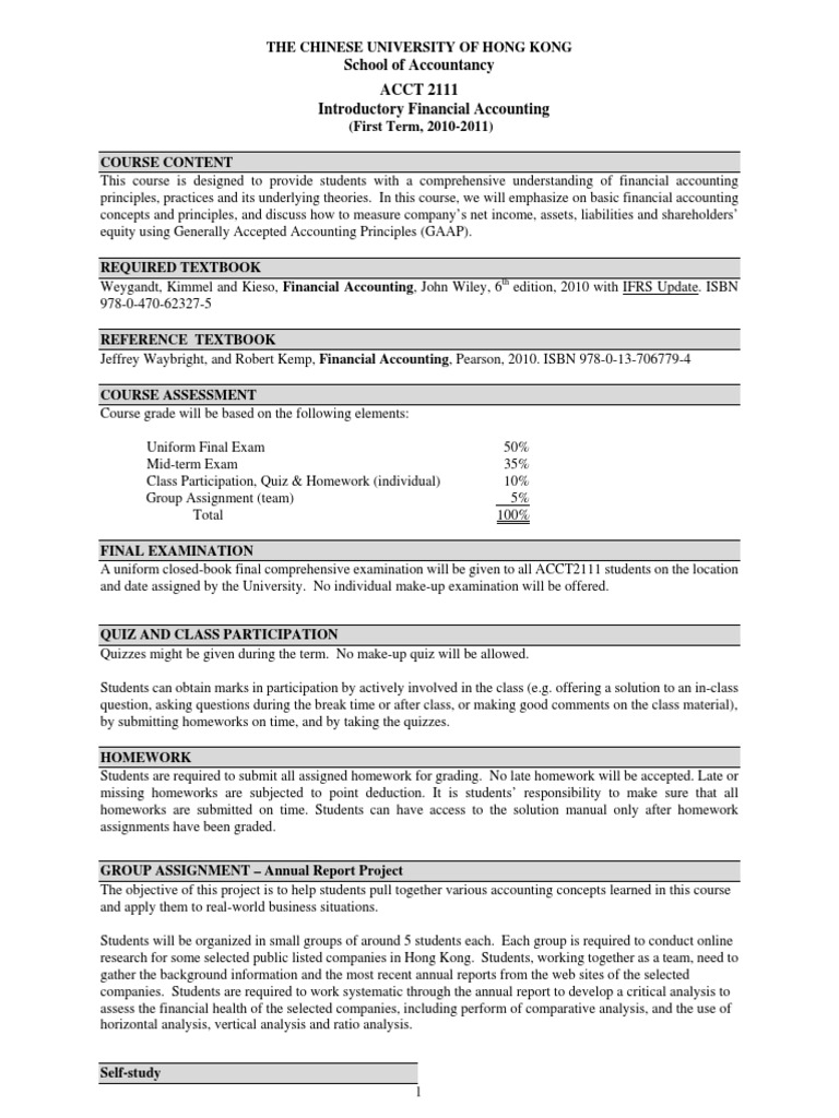 Introduction to Financial Accounting: Course Syllabus for ACCT 2111 ...
