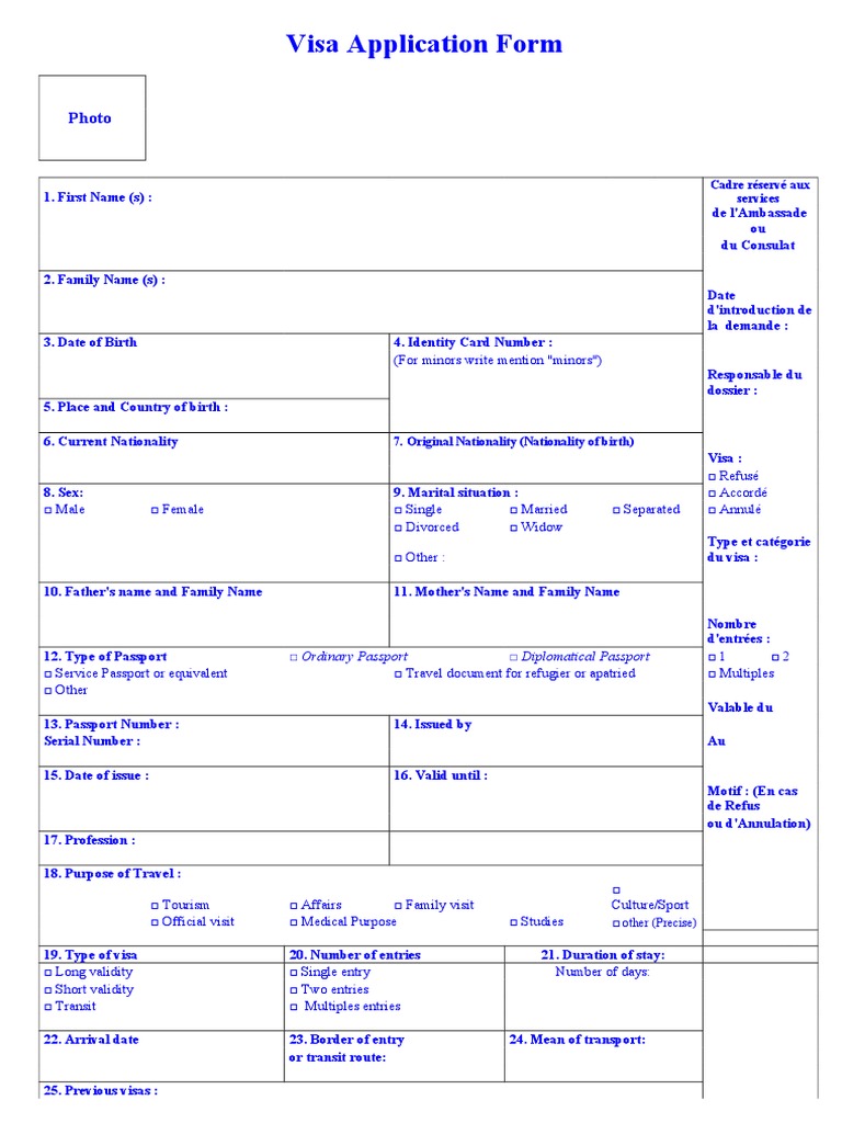 Visa Application Form 1 | PDF