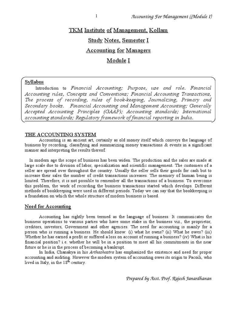 Financial Management Module 1 | PDF | Debits And Credits | Accounting