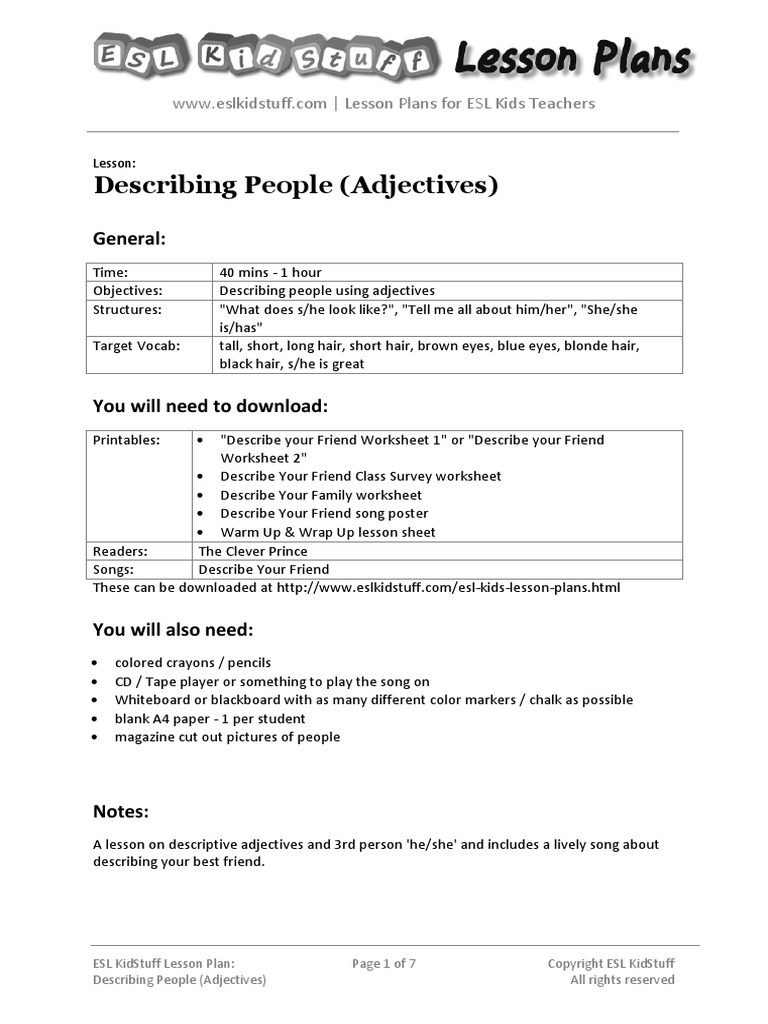 Describing People Lesson Plan | Download Free PDF | Lesson Plan ...