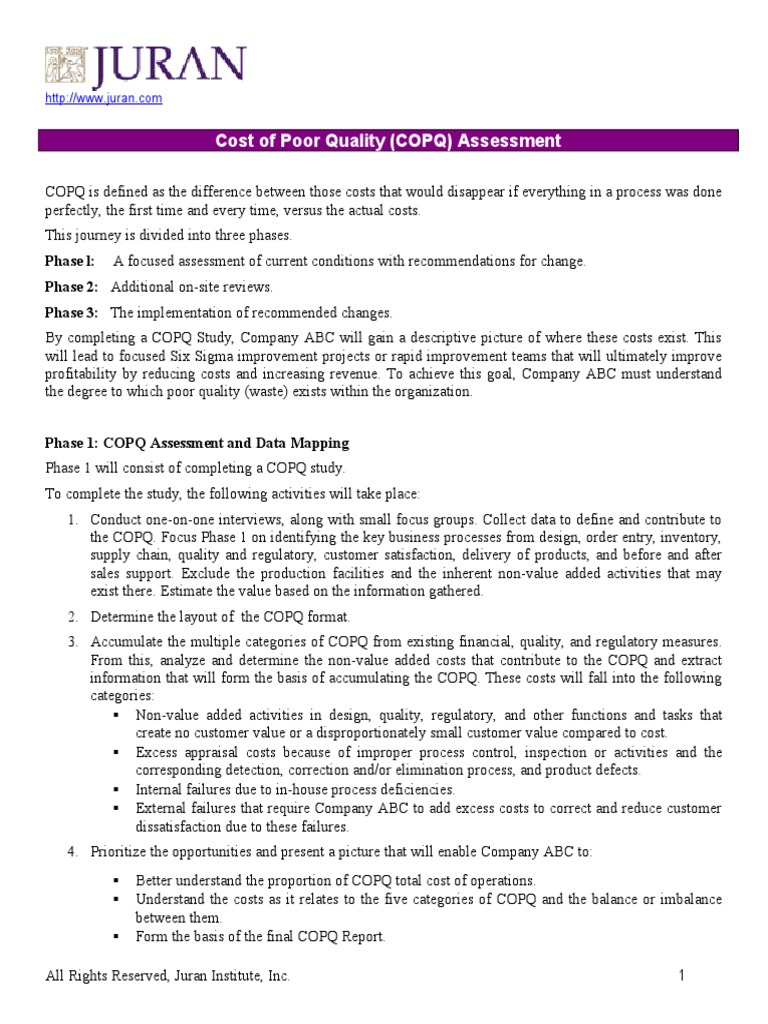 COPQ Assessment | PDF