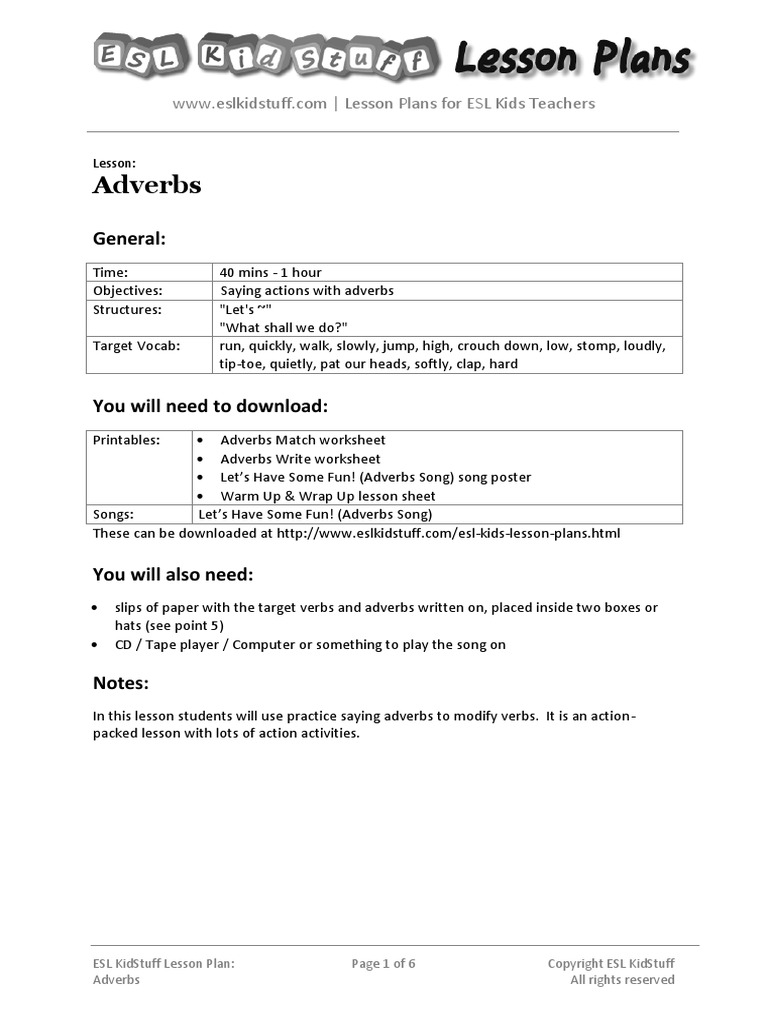 Adverbs Lesson Plan | Download Free PDF | Lesson Plan | Classroom