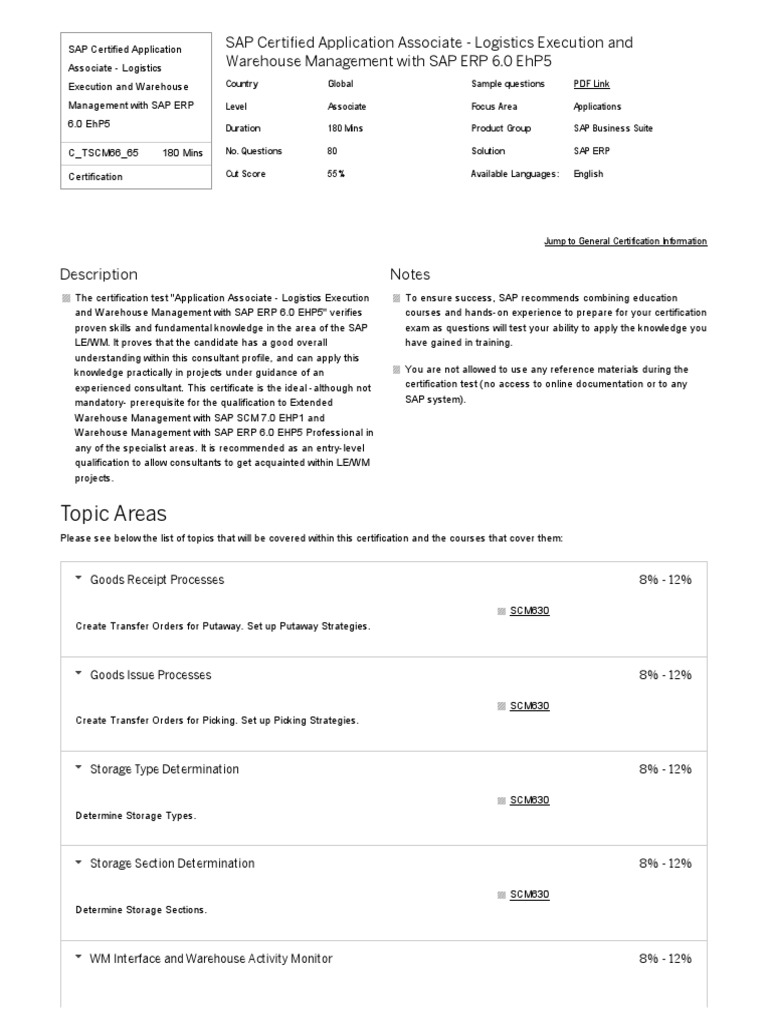 SAP Certified Application Associate - Logistics Execution and Warehouse ...