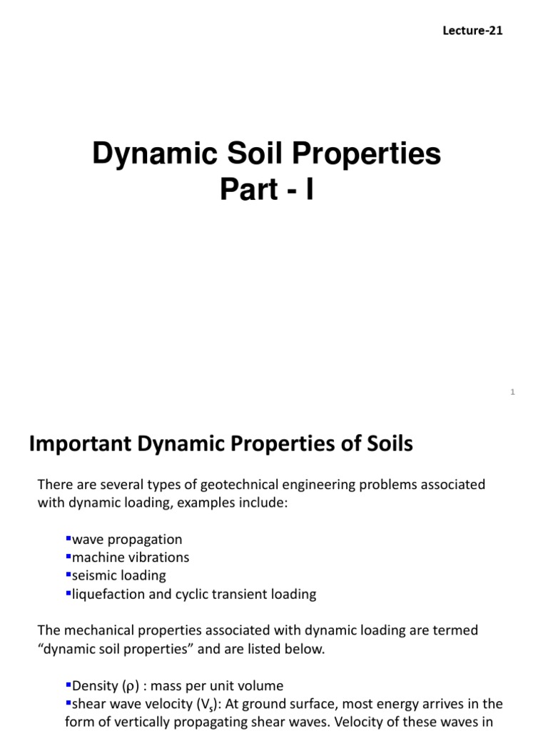 Lecture21 Dynamic Soil Properties Part1 | PDF | Reflection Seismology | Elasticity (Physics)