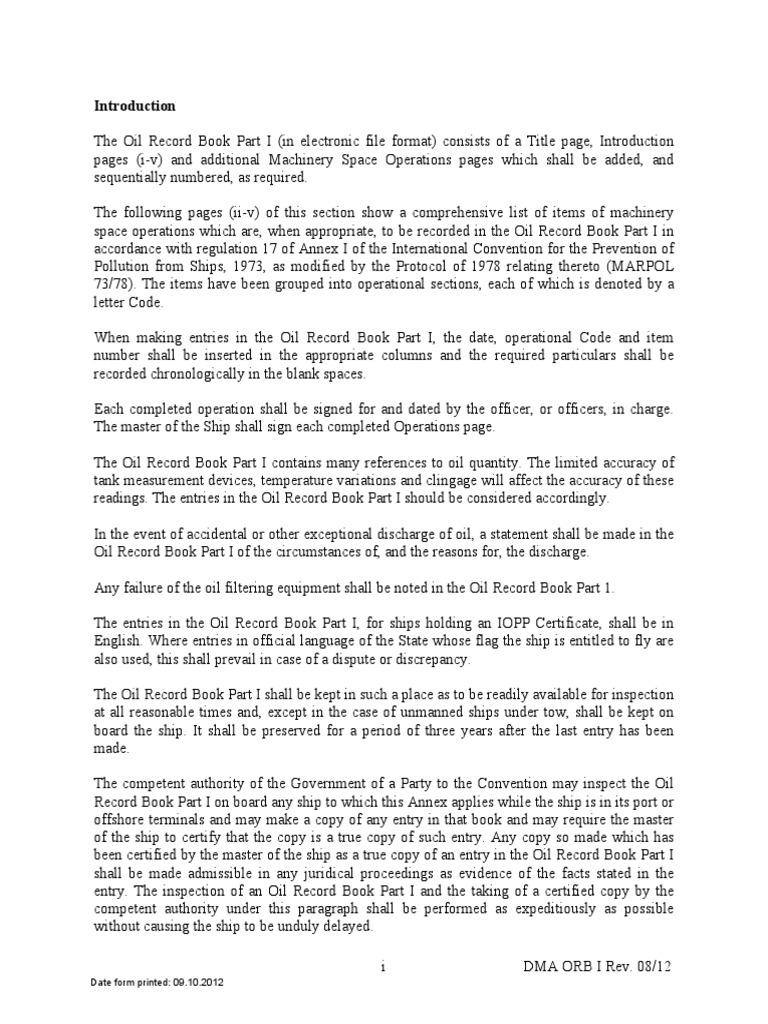 Oil Record Book Instructions and Pg1 | PDF | Fuel Oil | Industries