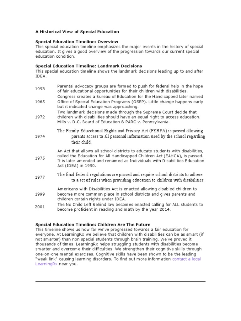 Timeline Special Education | PDF | Special Education | Disability