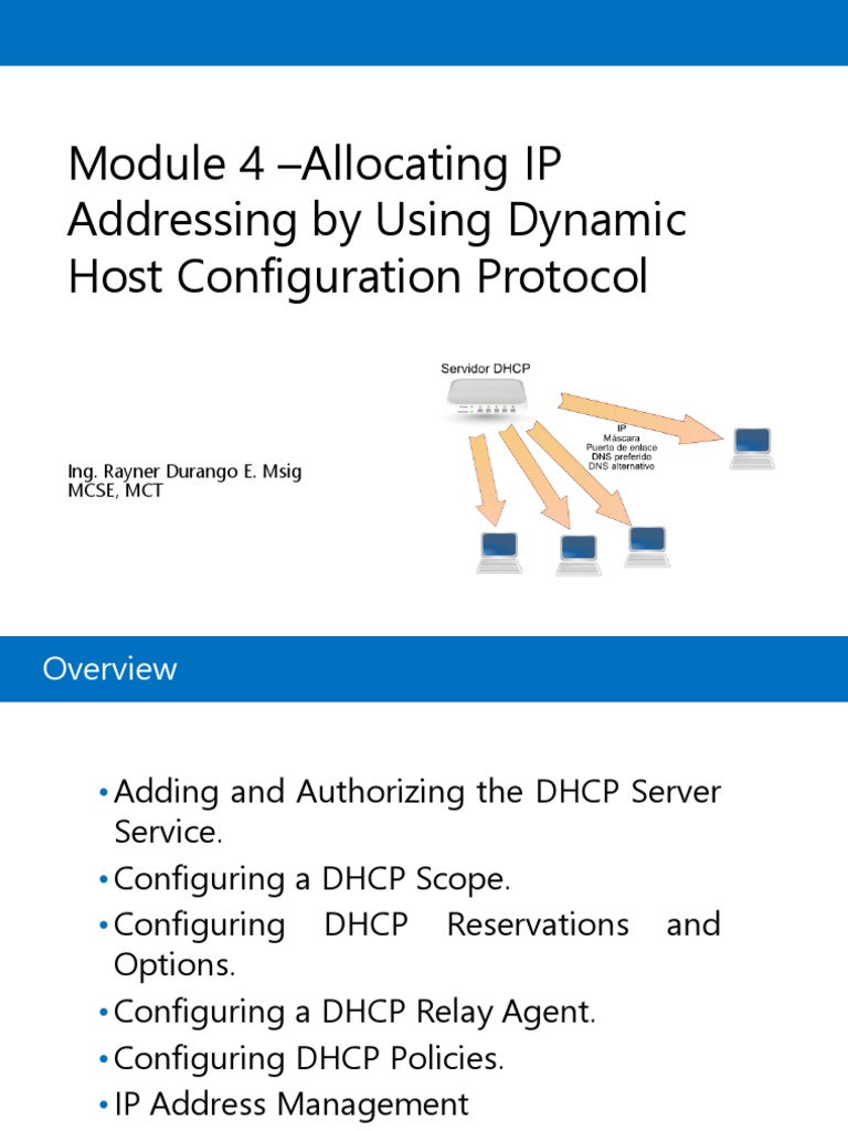 Module 4 Assign Ip Address Using Dynamic Host Configuration Protocol Dhcp Pdf Ip Address
