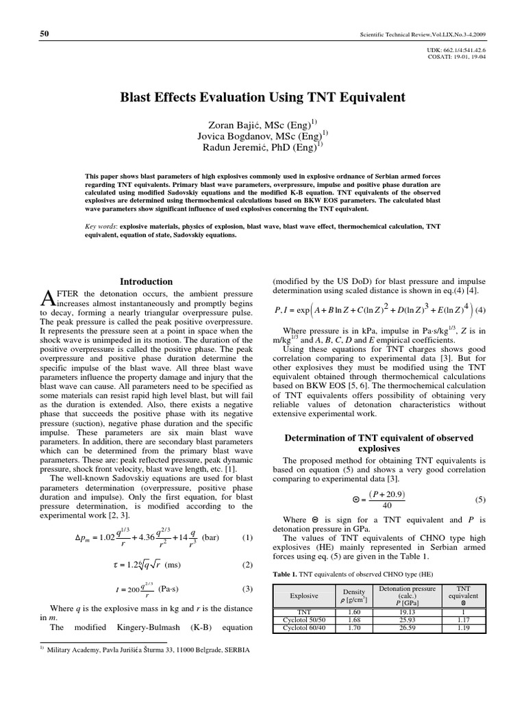Blast Effects Evaluation Using TNT Equivalent | PDF | Explosive Material | Pressure
