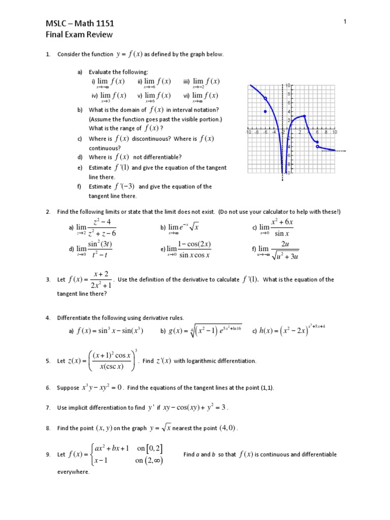 Math 1151 Final Exam Review Guide | PDF | Summation | Integral