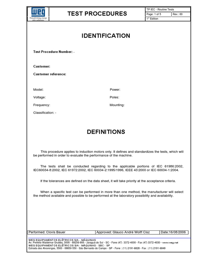 TP IEC - Routine Motor Tests | PDF | Electrical Resistance And ...