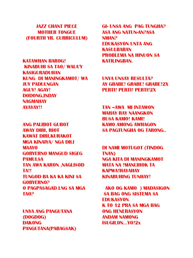 Jazz Chant Piece | PDF