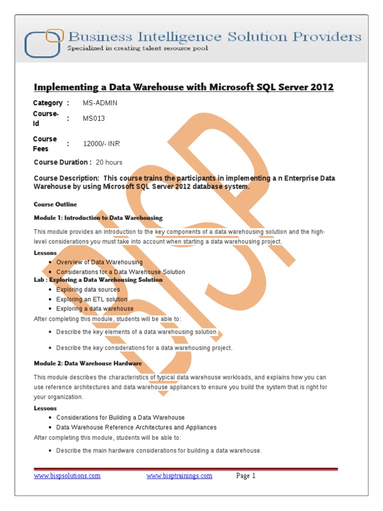Microsoft SQL Server 2012 - DWH | PDF | Warehouse | Microsoft Sql Server