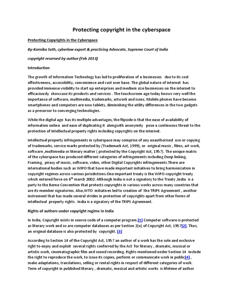 Protecting Copyright in The Cyberspace | PDF | Copyright Infringement ...