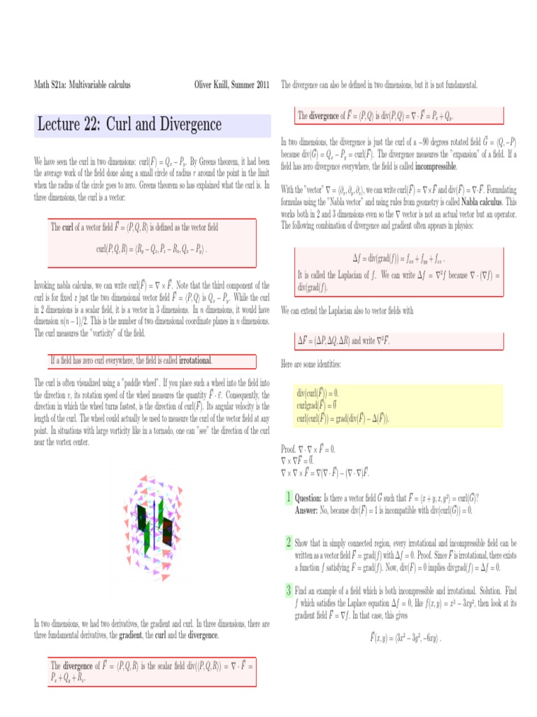 Lecture On Vector Calculus Pdf Divergence Euclidean Vector