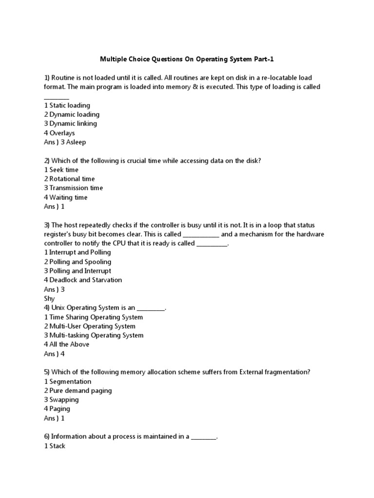 OSDS-Multiple Choice Questions | Download Free PDF | Scheduling (Computing) | Process (Computing)