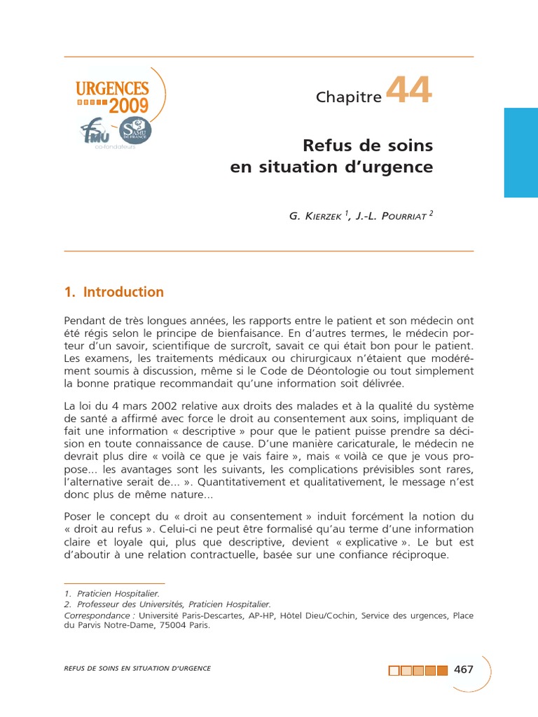 Refus de Soins en Urgence Médicale | PDF | Consentement éclairé | Médecine