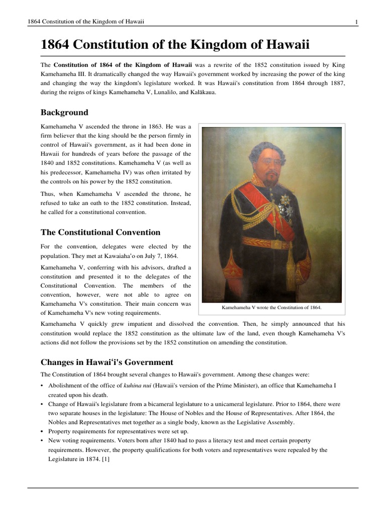 1864 Constitution of Hawaii Explained | PDF | Kingdom Of Hawaii | Justice