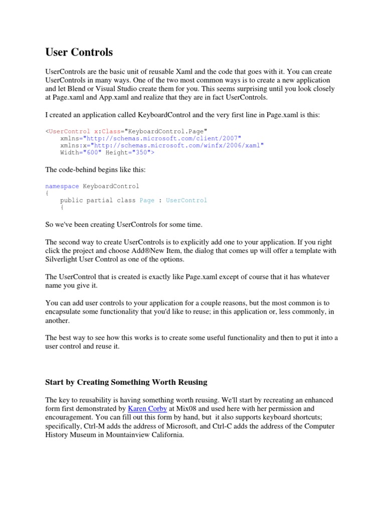 User Controls Usercontrol Pdf Extensible Application Markup Language Class Computer