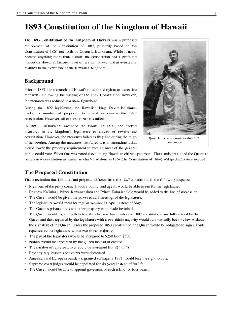 1893 Constitution of The Kingdom of Hawaii | Download Free PDF ...