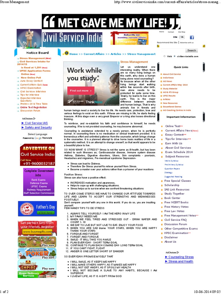 Home Current Affairs Articles Stress Management | PDF | Stress (Biology ...