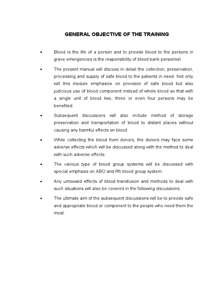 Blood Bank Training Manual | PDF | Blood Type | Blood Donation