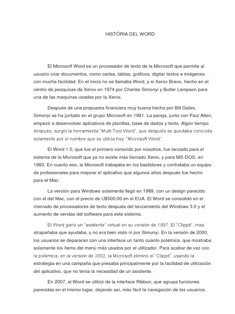 História Del Word | PDF | Microsoft Word | Microsoft