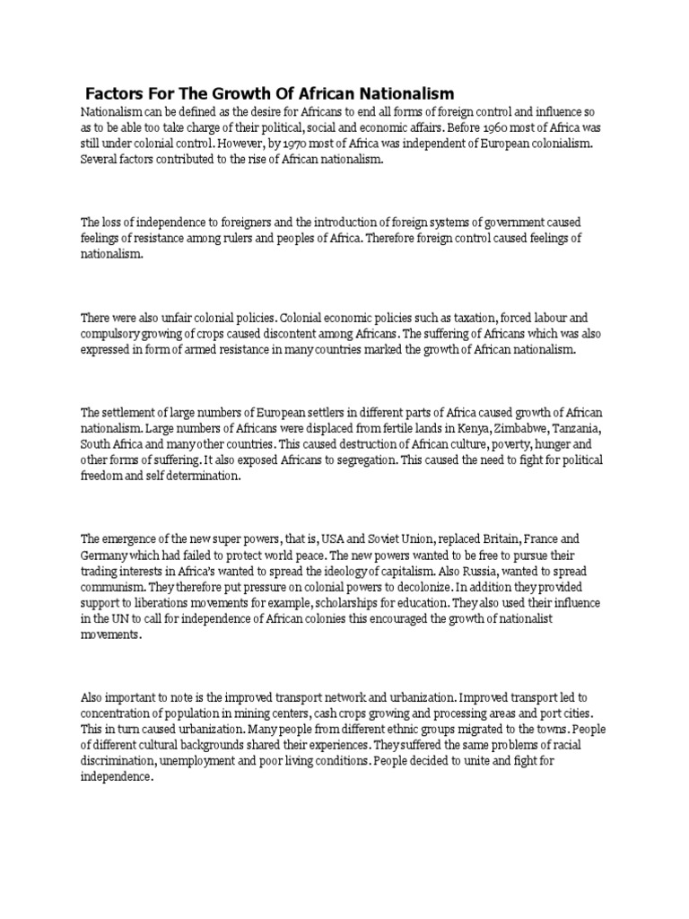 Factors Driving African Nationalism | PDF | Pan Africanism | Africa