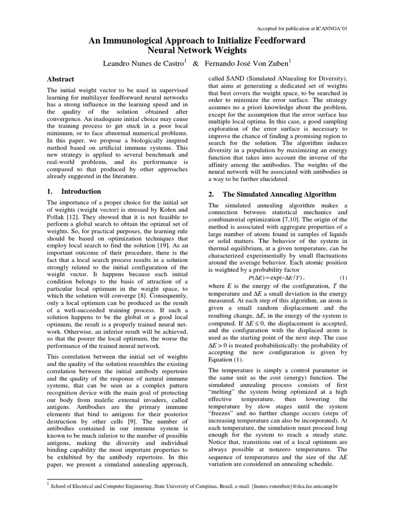 An Immunological Approach To Initialize Feedforward Neural Network Weights | PDF | Antibody ...
