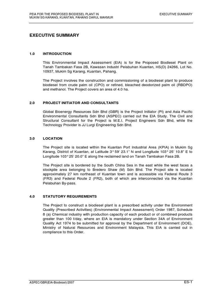 Biodiesel Plant EIA Summary | PDF | Biodiesel | Municipal Solid Waste