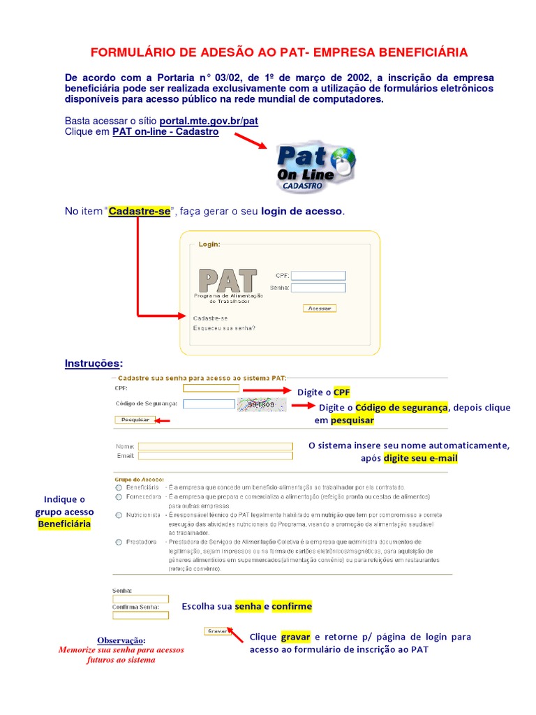 Passo A Passo para o Preenchimento Do Formulário de Inscrição No PAT ...